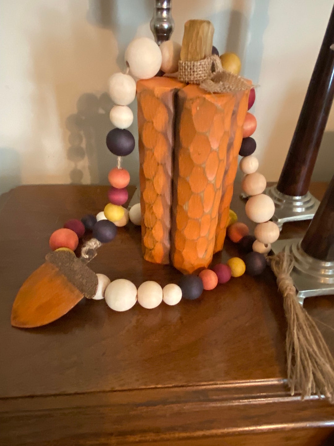 Fall Beaded Garland. Fall Tiered Tray, Tiered Tray Decor, Wooden Bead ...