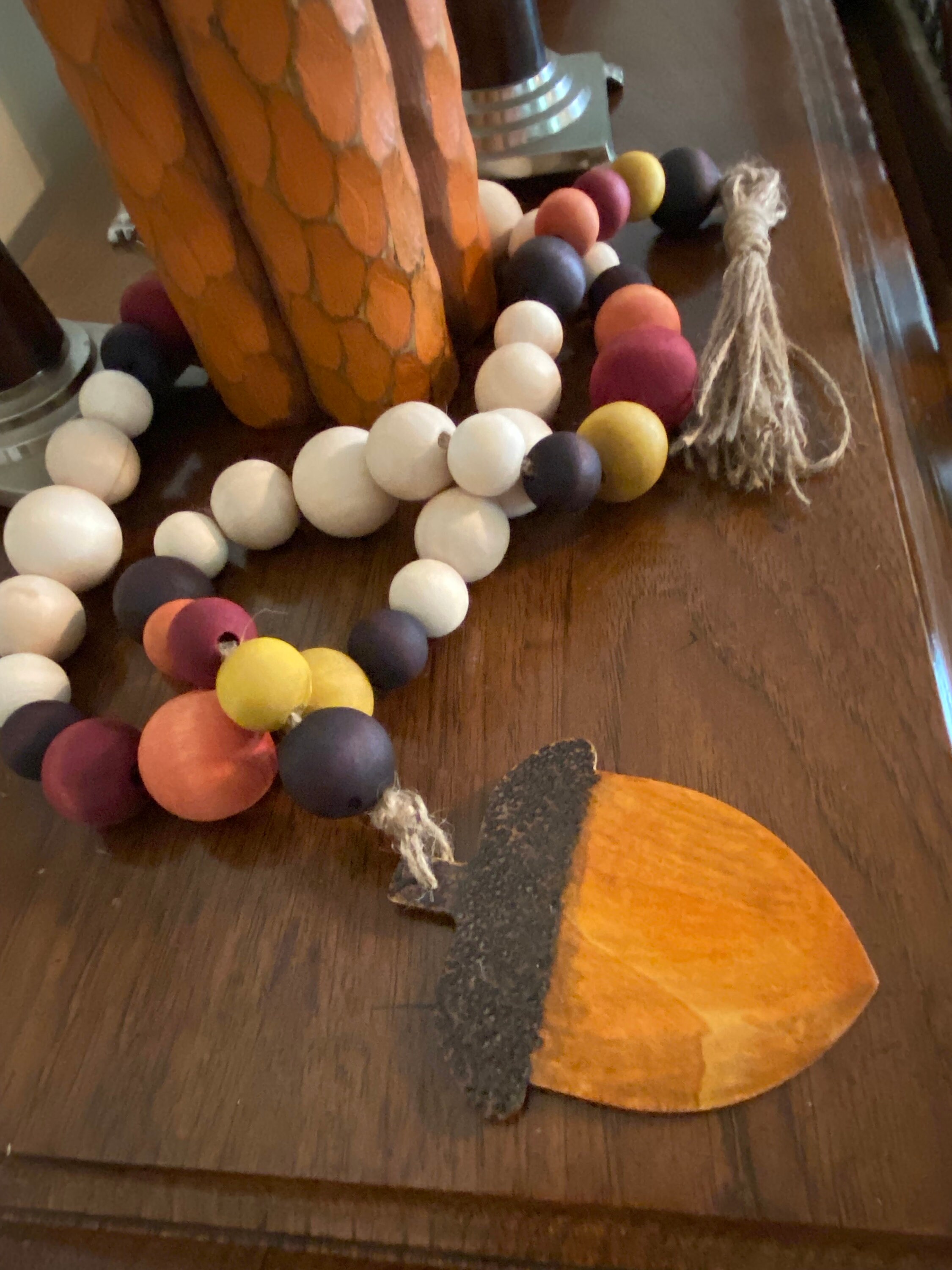 Fall Beaded Garland. Fall Tiered Tray, Tiered Tray Decor, Wooden Bead ...