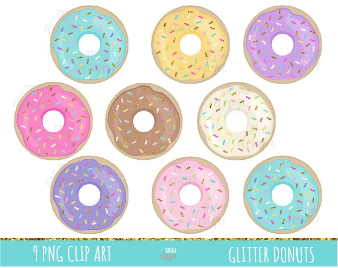 GLITTER DONUTS Clipart, Donuts Clipart, Food Clipart, Pastel Color ...