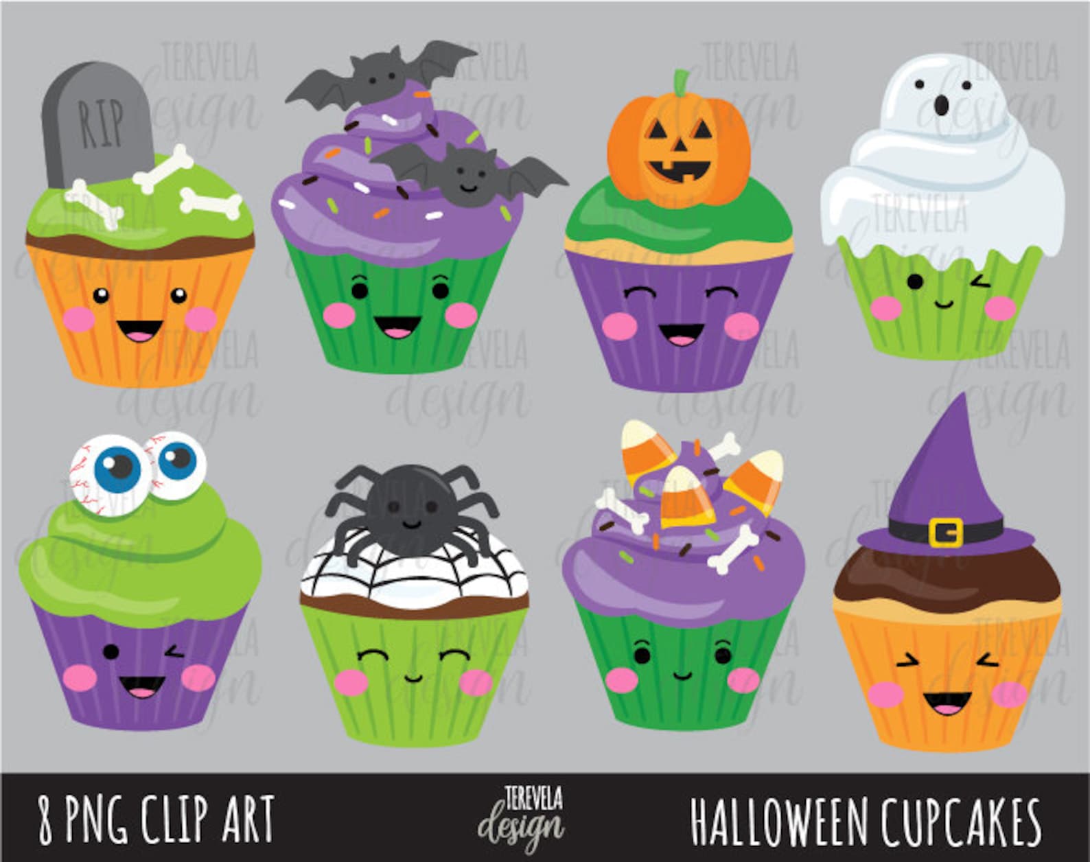 HALLOWEEN Cupcakes Clipart, Kawaii Halloween, Halloween Clipart ...