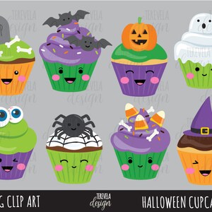 HALLOWEEN Cupcakes Clipart, Kawaii Halloween, Halloween Clipart ...