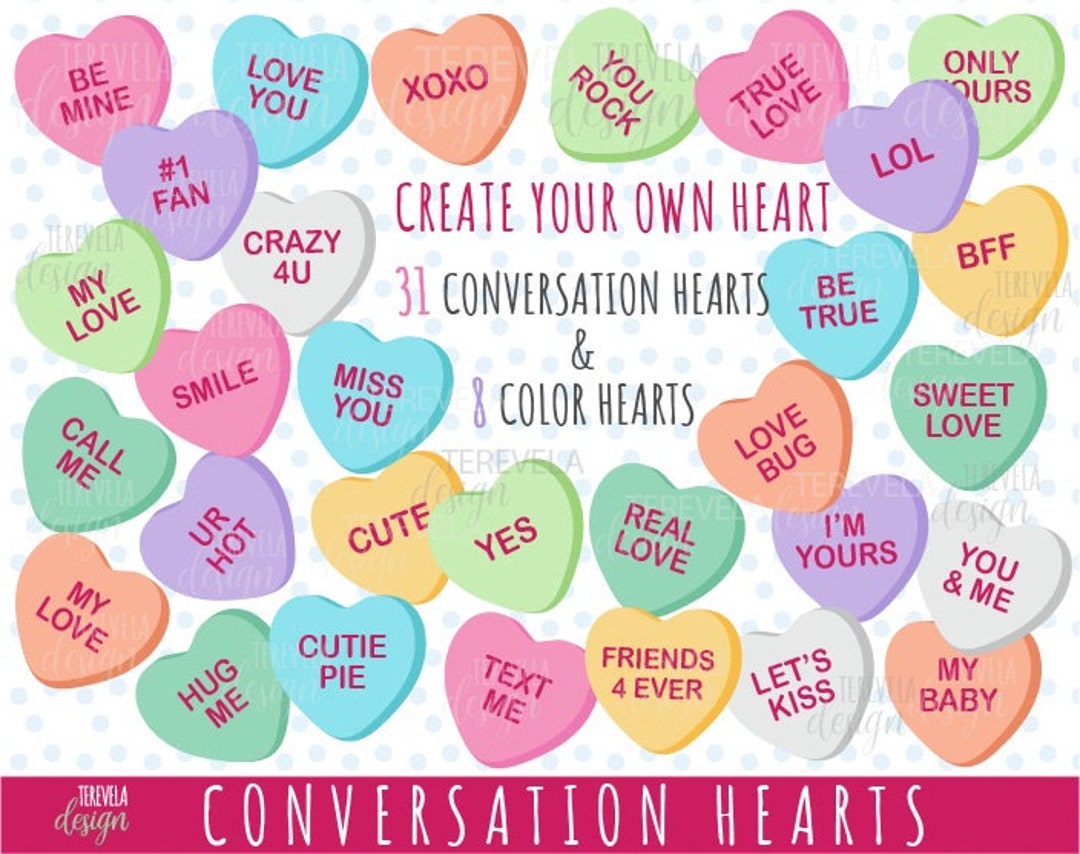 CONVERSATION HEARTS Clipart, Candy Hearts, Commercial Use, Valentine's ...