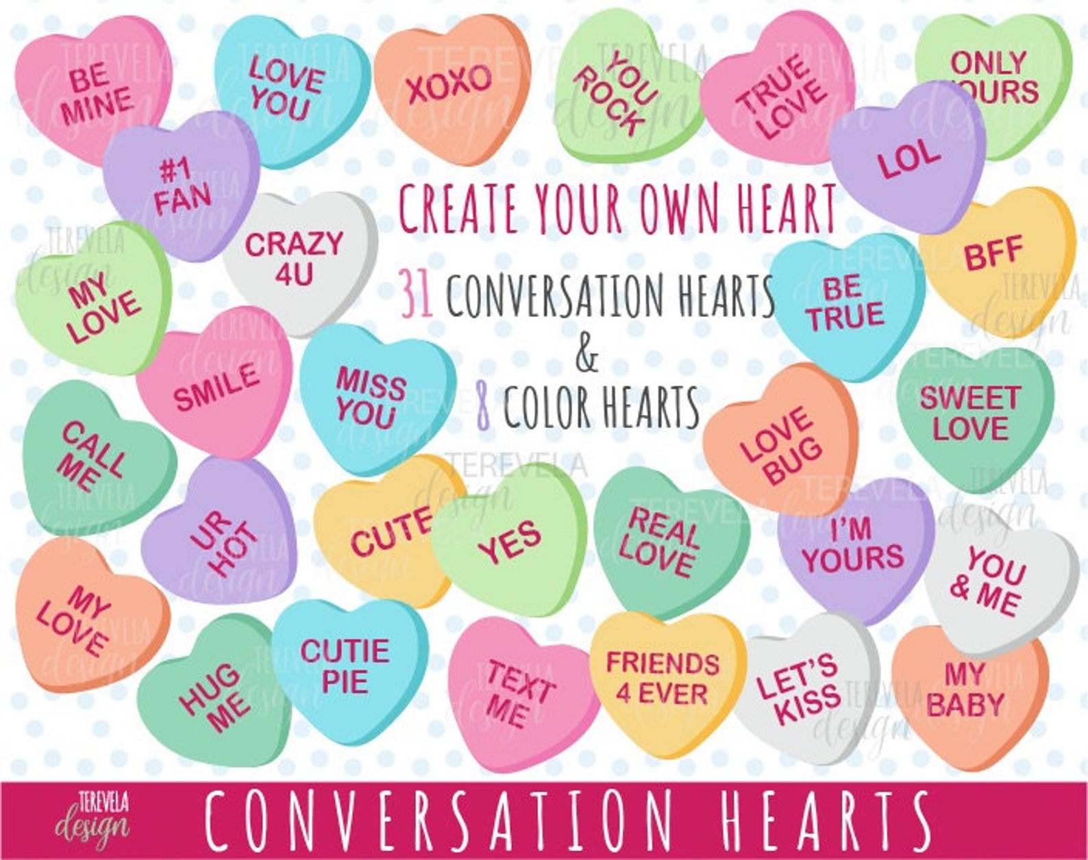 CONVERSATION HEARTS Clipart Candy Hearts Commercial Use - Etsy