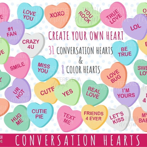 CONVERSATION HEARTS Clipart Candy Hearts Commercial Use - Etsy