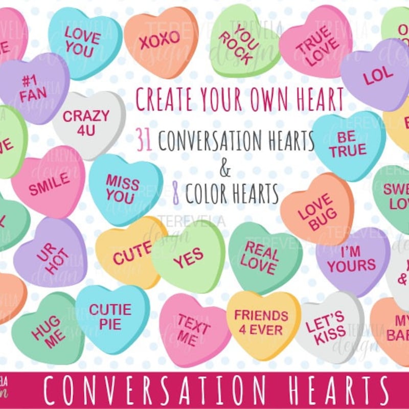 Conversation Hearts Clipart - Etsy