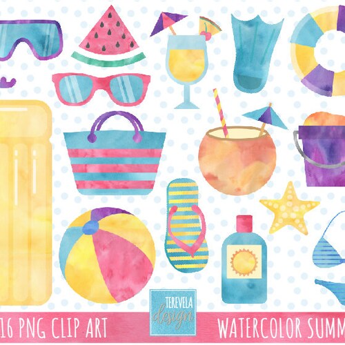 Pool Party Clipart Vacation Clipart Watercolor Summer - Etsy