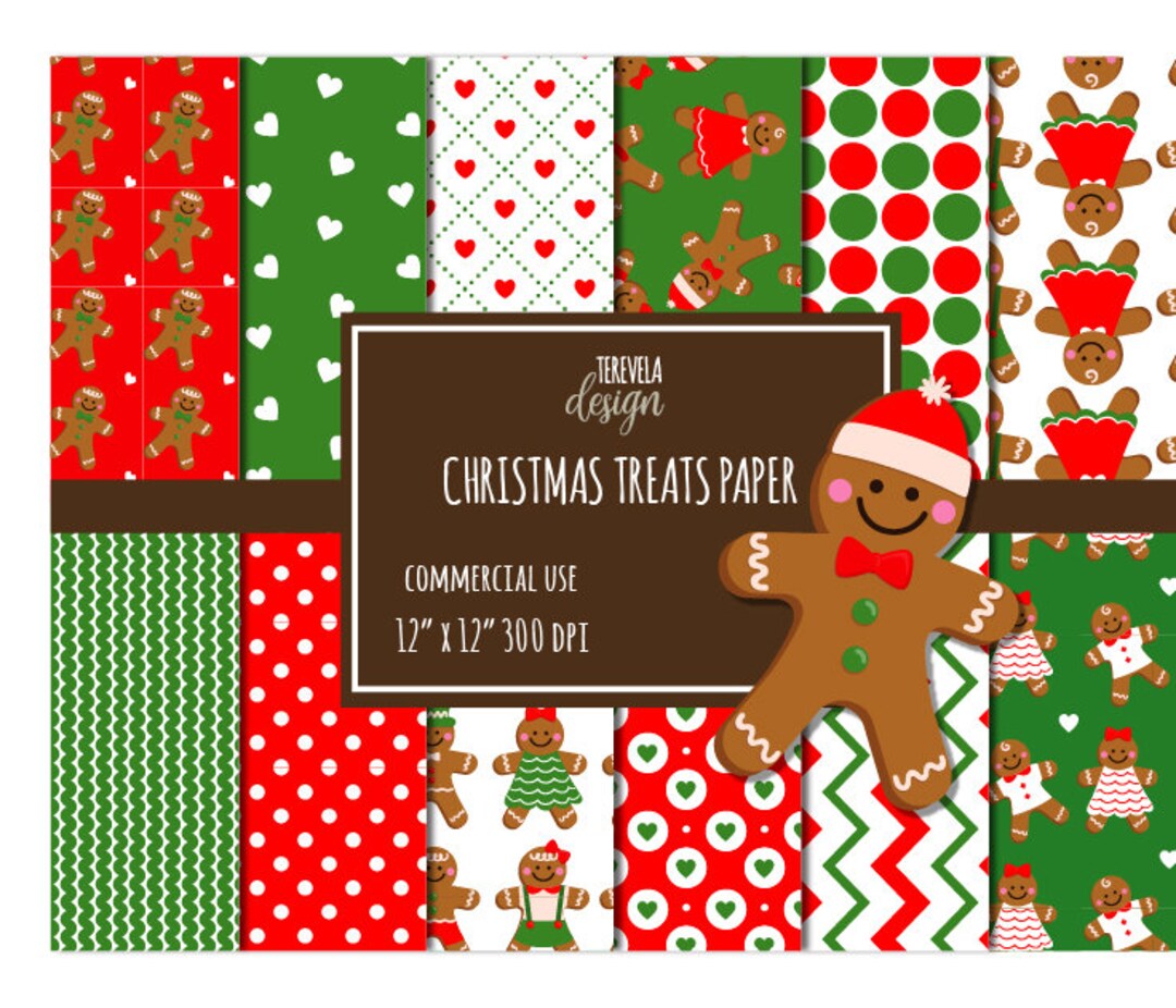 CHRISTMAS Paper, Commercial Use, Paper Pack, Gingerbread Cookies Paper ...