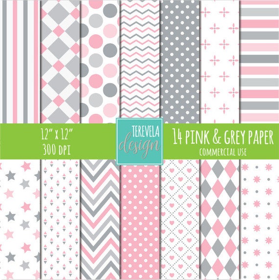 Pink & gray digital paper commercial use paper pack web | Etsy