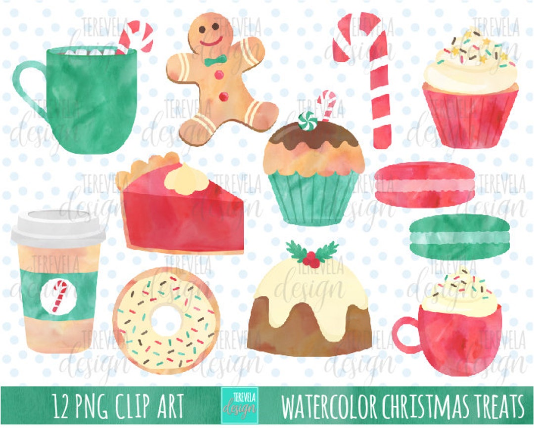 WATERCOLOR Christmas Treats Clipart, Christmas Clipart, Commercial Use ...