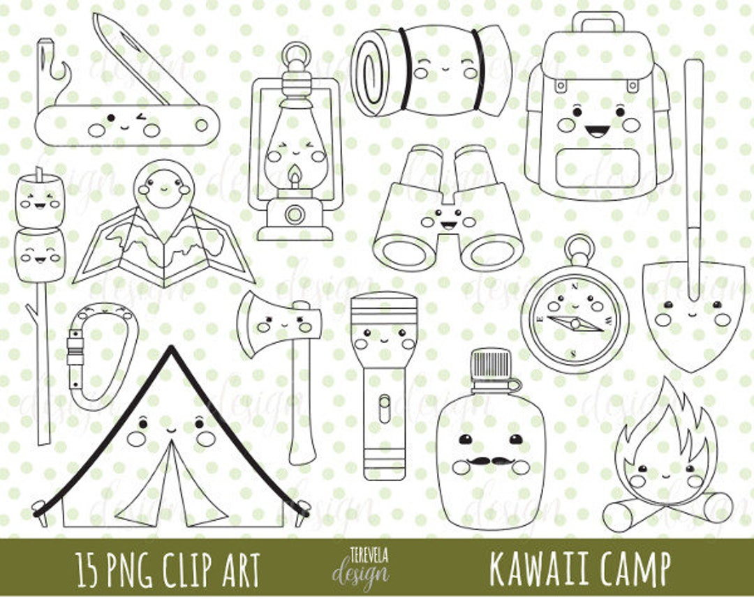 CAMP Digital Stamp, Commercial Use, Digital Stamp, Camp Clipart, Kawaii ...