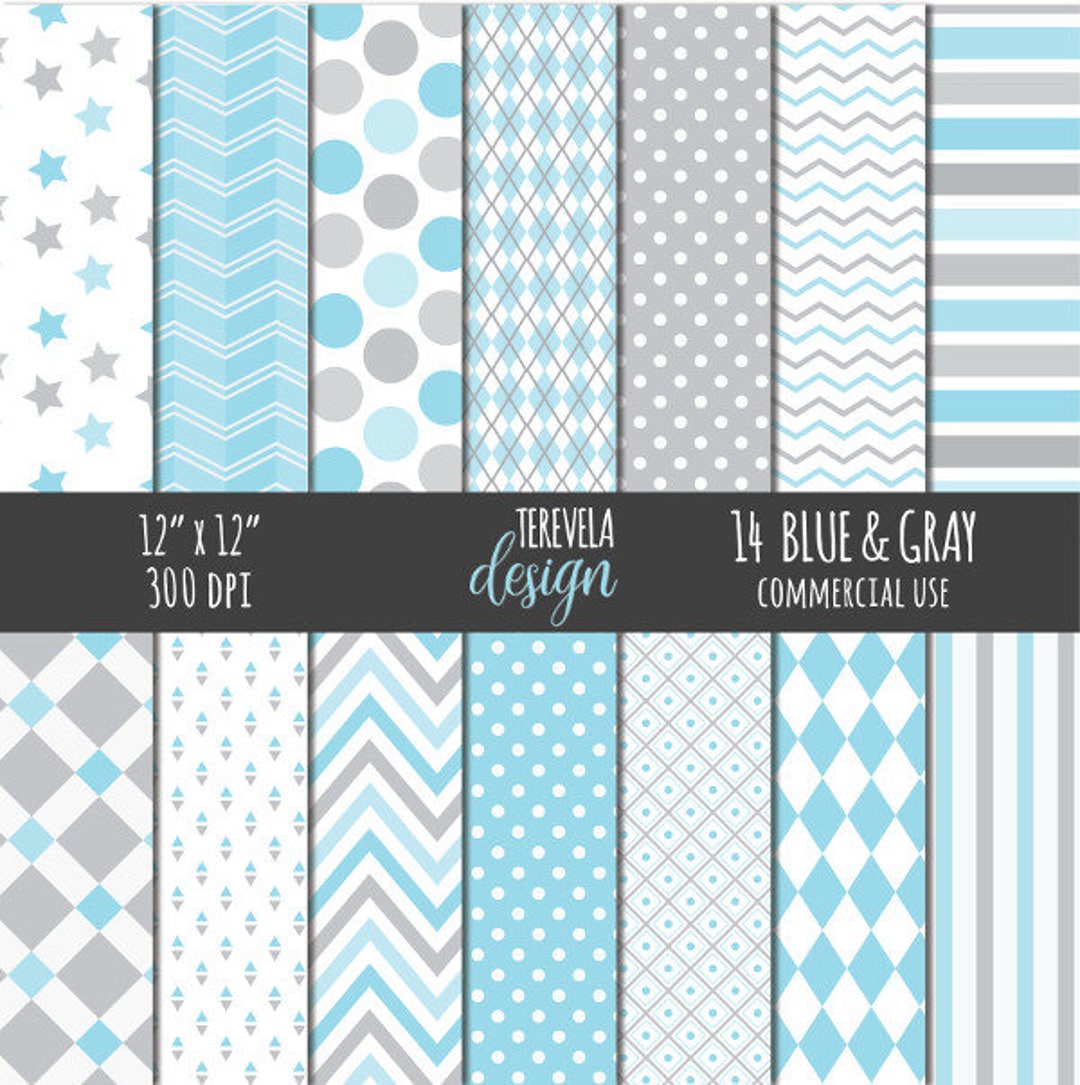Blue & Gray Digital Paper, Commercial Use, Paper Pack, Web Design, Gray ...