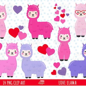 VALENTINE'S Day Clipart, Commercial Use, Llama, Alpaca Clipart, Animal ...