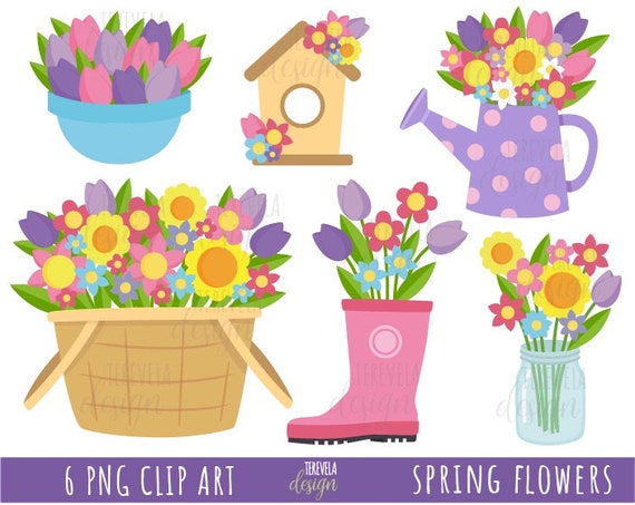 FLOWERS Clipart SPRING Clipart Flower Bouquet Commercial | Etsy