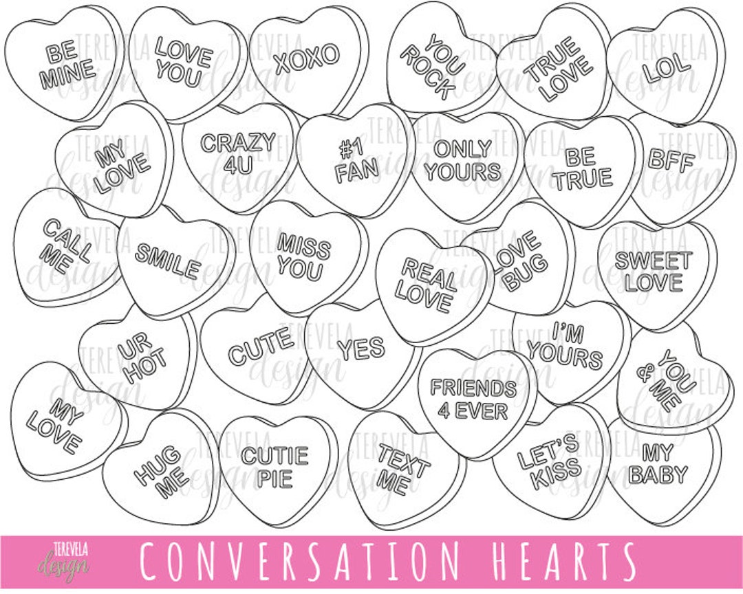 CONVERSATION HEARTS Stamps, Candy Hearts, Commercial Use, Valentine's ...