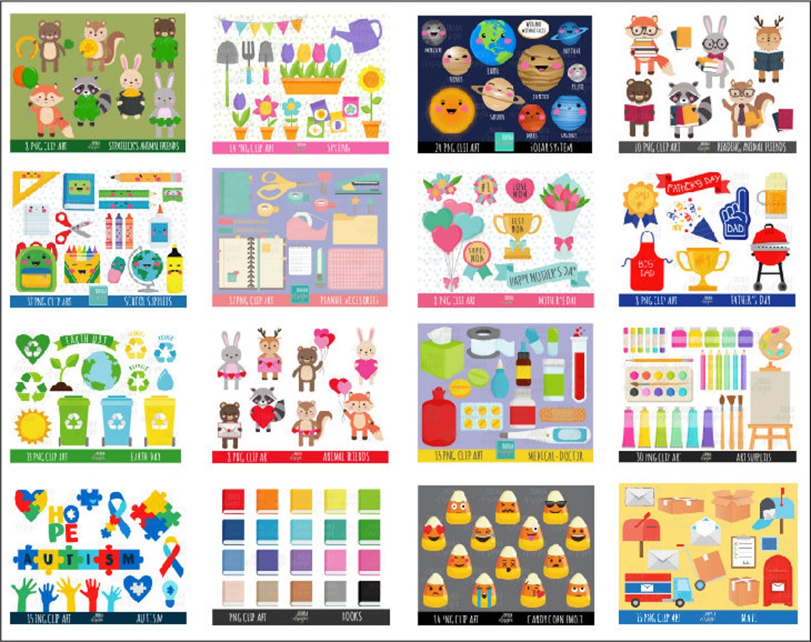 TEACHERS BUNDLE Clipart, Mega Sale, Cute Graphics, Kawaii Clipart, SALE ...