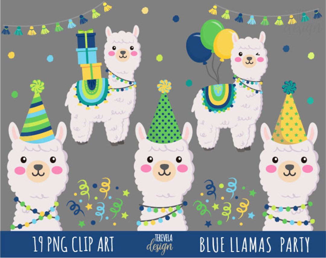 LLAMA Clipart, Party Clipart, BLUE LLAMA, Commercial Use, Birthday ...