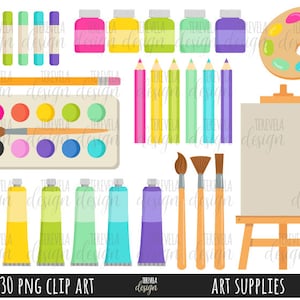 ART SUPPLIES Clipart, Pink Art Supplies, SCHOOL Clipart, Commercial Use ...