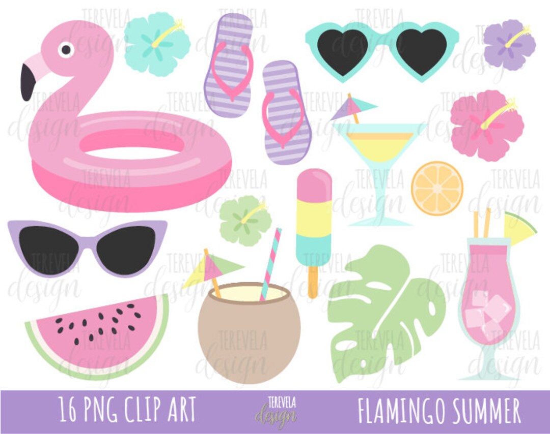 SUMMER Clipart, Pool Party Clipart, FLAMINGO, Girl Pool Party Clipart ...
