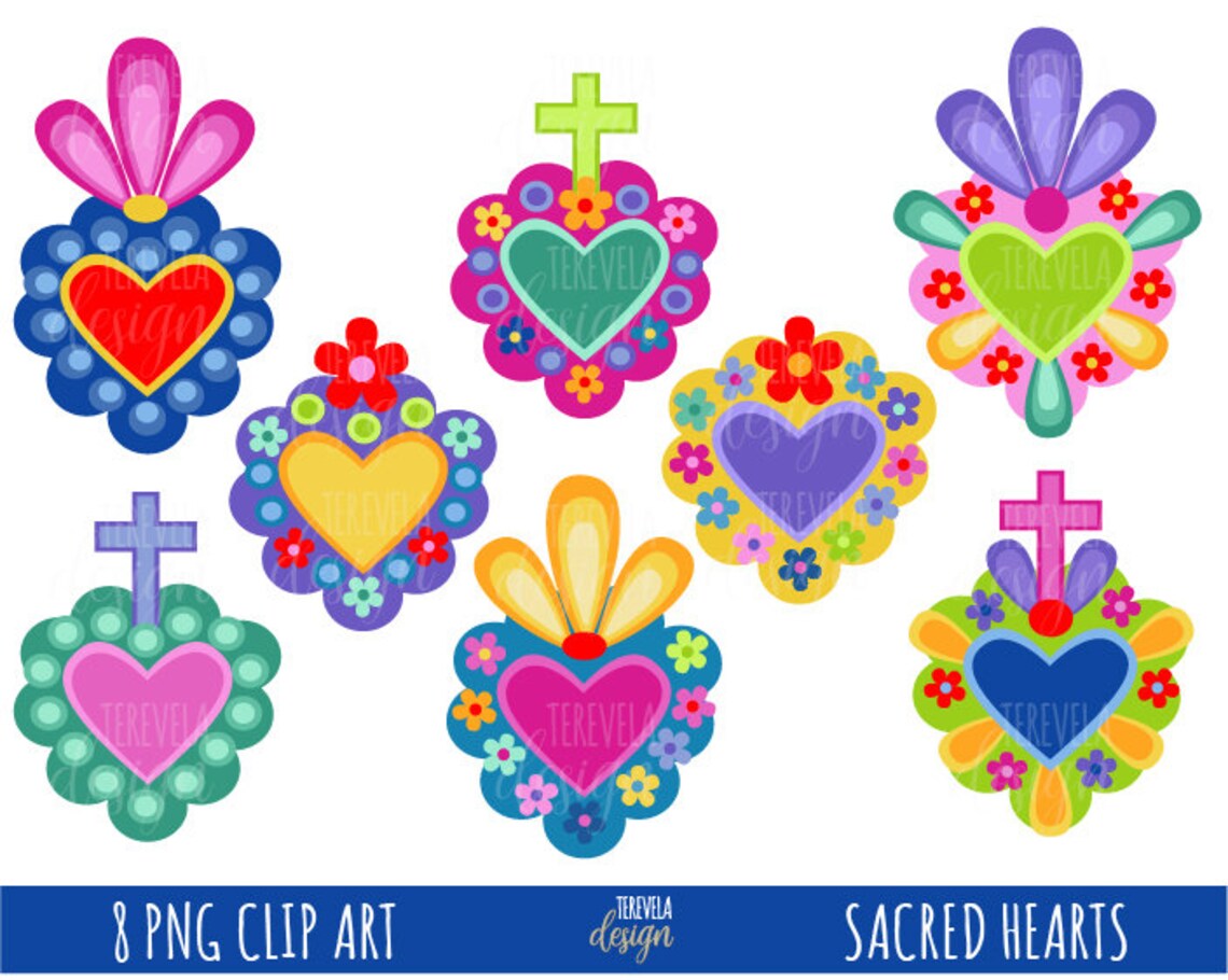 SACRED HEARTS Clipart, MEXICO Clip Art, Commercial Use, Mexican Folk ...