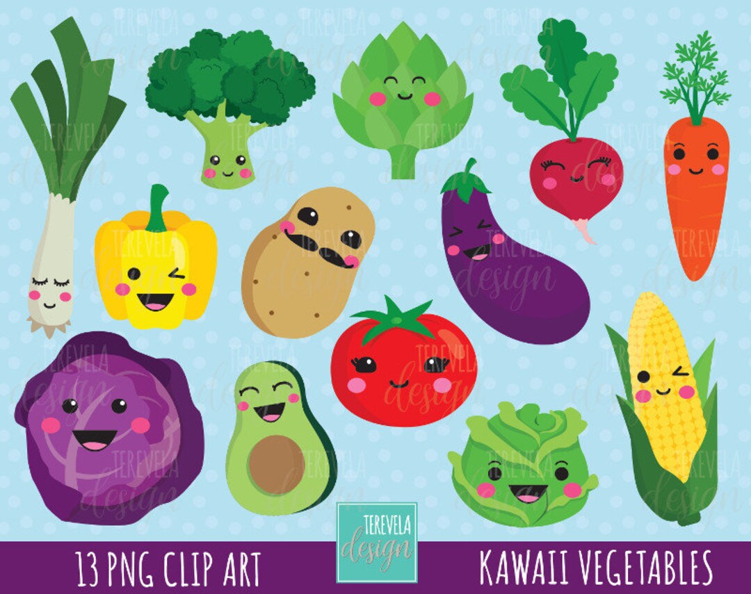 Kawaii VEGETABLES Clipart, Cute Vegetables Clipart, Veggie Clipart ...