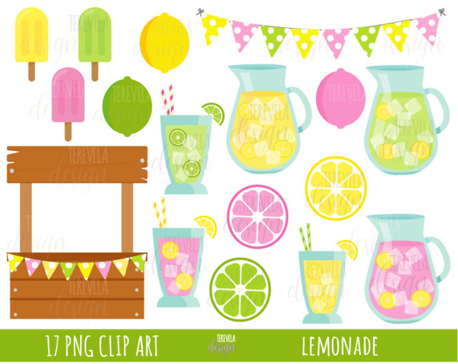 LEMONADE Clipart Summer Clipart Commercial Use Lemon Cute - Etsy