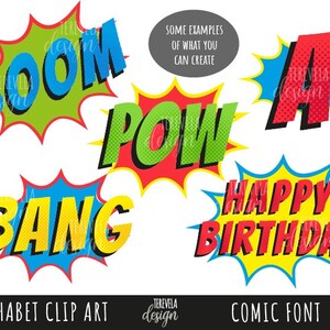 COMIC FONTS Clipart, Super Heroes Alphabet Clipart, Pop Font, Text ...