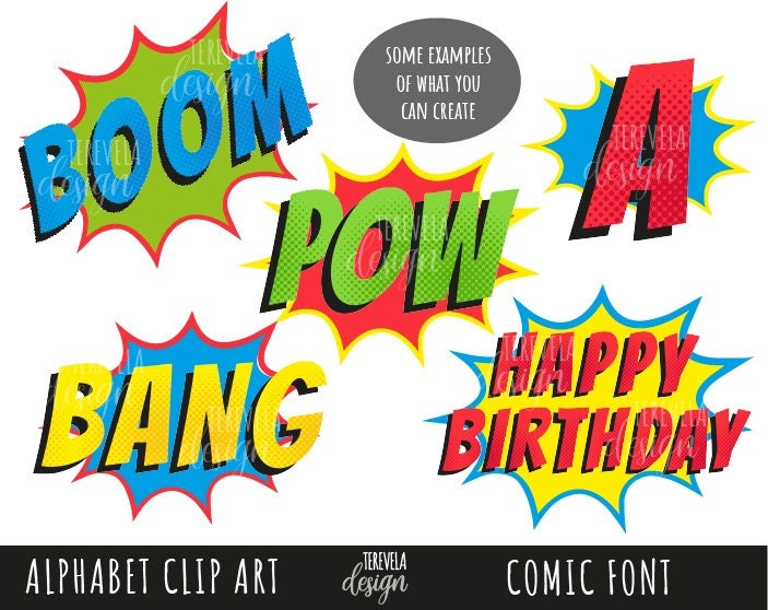 COMIC FONTS Clipart Super Heroes Alphabet Clipart Pop Font - Etsy