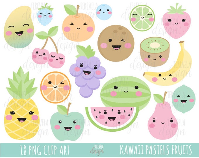 Kawaii Fruits Clipart, Cute Fruits Clip Art, Kawaii Food Clipart ...