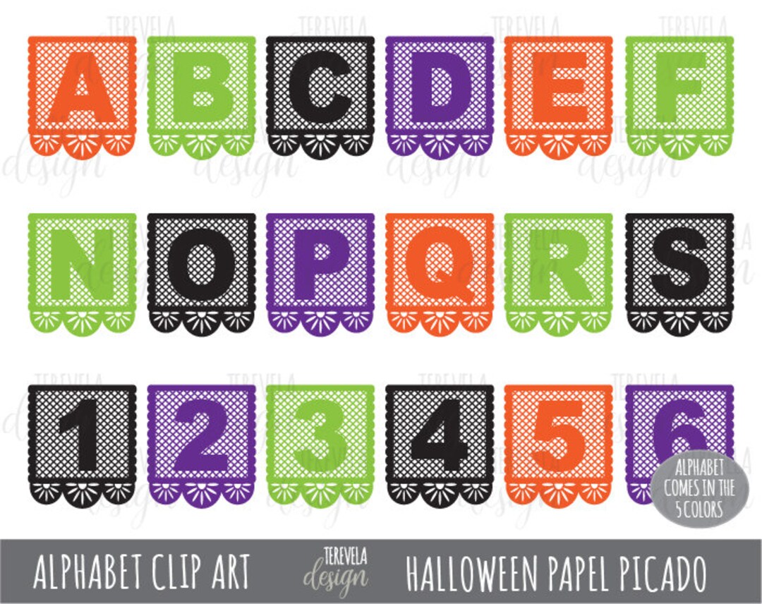 Papel Picado Clipart, Alphabet Clip Art, Day of Dead, Halloween Banner ...
