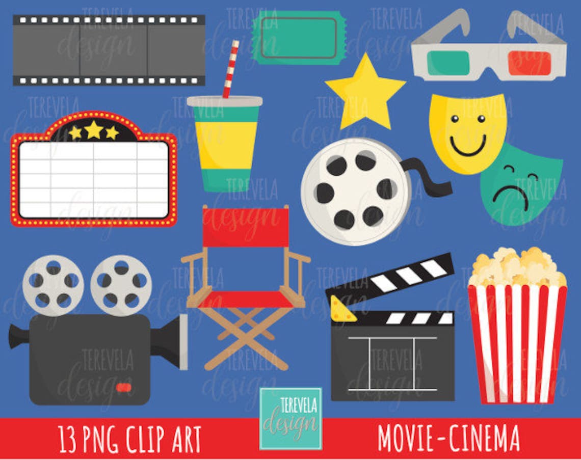 MOVIE Clipart Cinema Graphics Film Clipart Commercial Use - Etsy