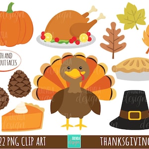 THANKSGIVING Clipart, Commercial Use, Turkey Clipart, Kawaii Clipart ...