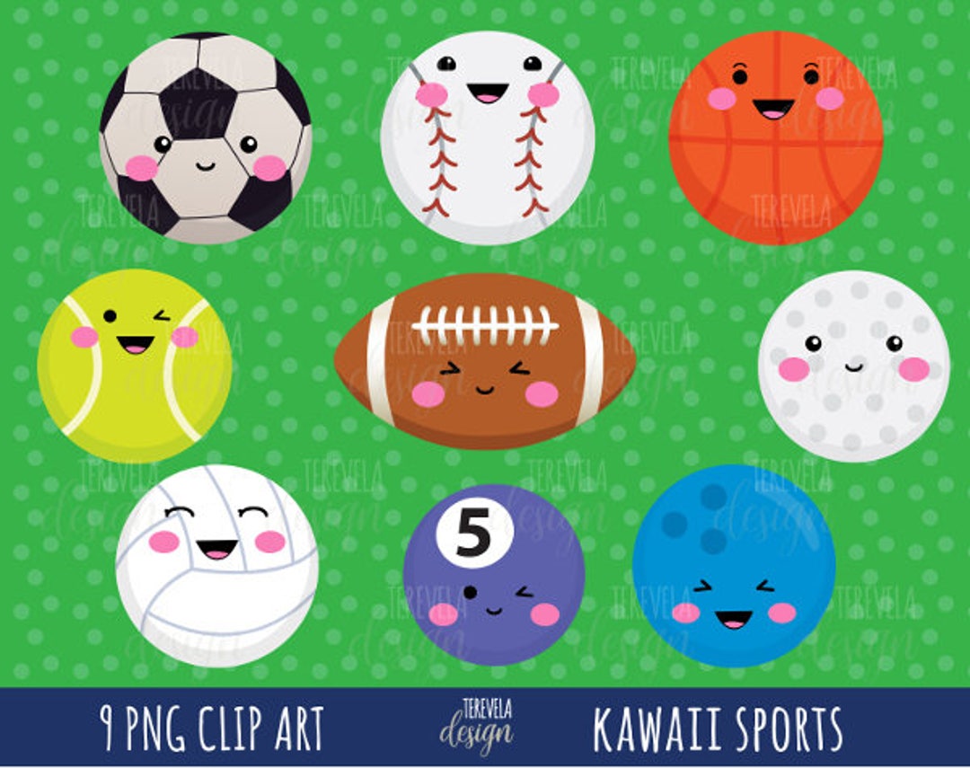 SPORTS Clipart, Sports Balls Clipart, Kawaii Clipart, Commercial Use ...