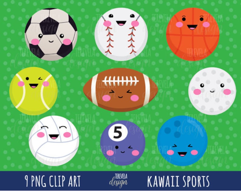 SPORTS Clipart Sports Balls Clipart Kawaii Clipart - Etsy Australia
