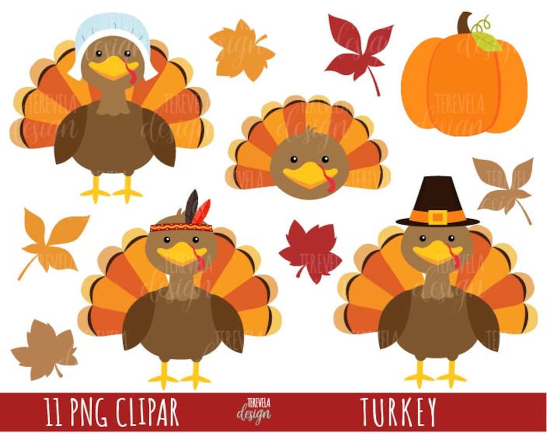 TURKEY Clipart, THANKSGIVING Clipart, Commercial Use, Fall Leaves ...