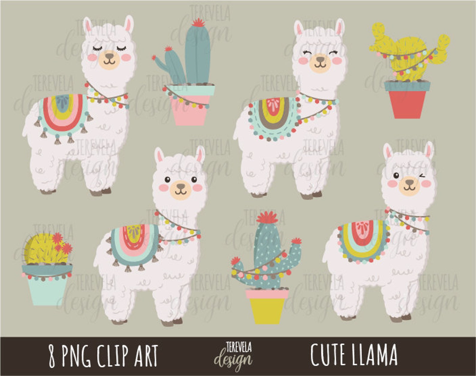 CUTE LLAMA Clipart Alpaca Clipart Commercial Use Llama - Etsy