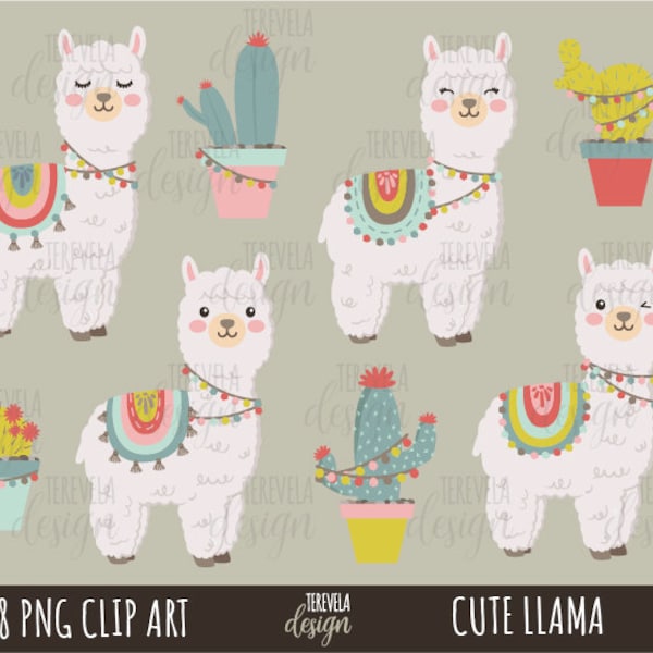 Cute Llama Clipart - Etsy