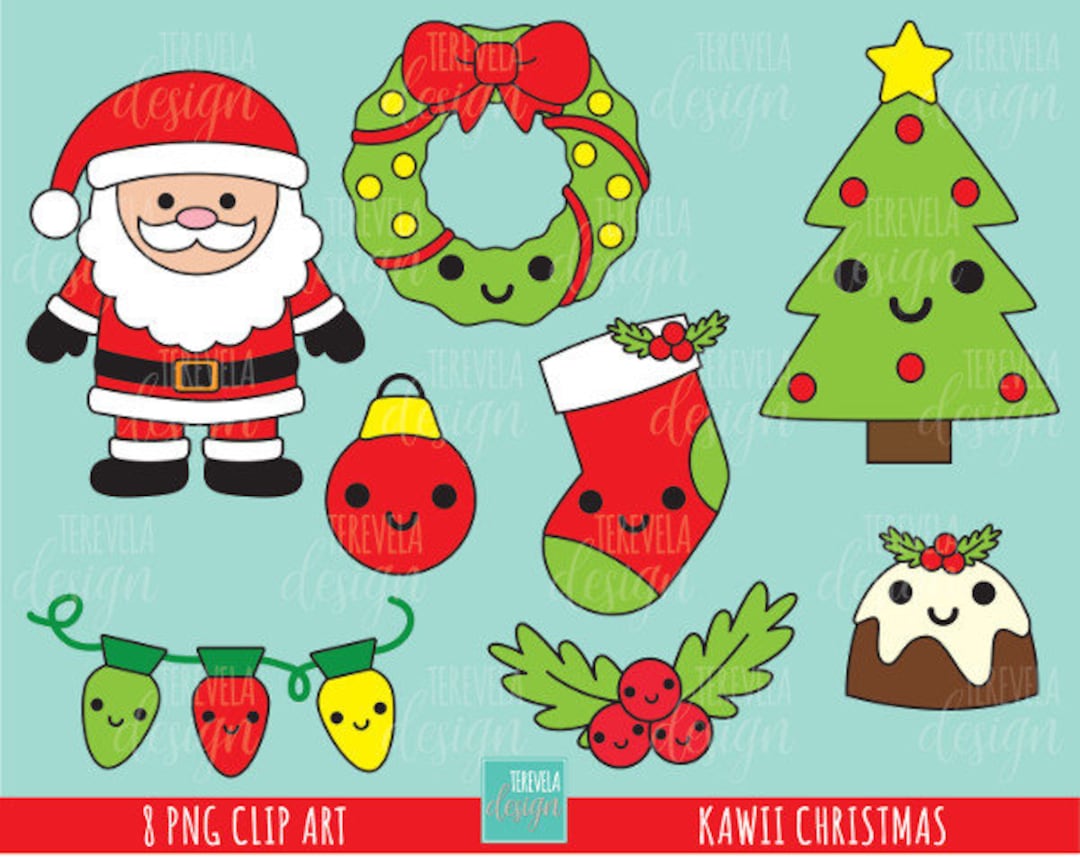 Kawaii Christmas Clipart, Christmas Clipart, Commercial Use, Christmas ...