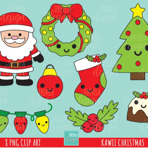 Christmas Clipart Christmas Graphics COMMERCIAL USE Kawaii - Etsy