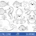 SEA ANIMALS Stamp, Digi Stamp, Commercial Use, Kawaii Digi Stamp, Fish ...