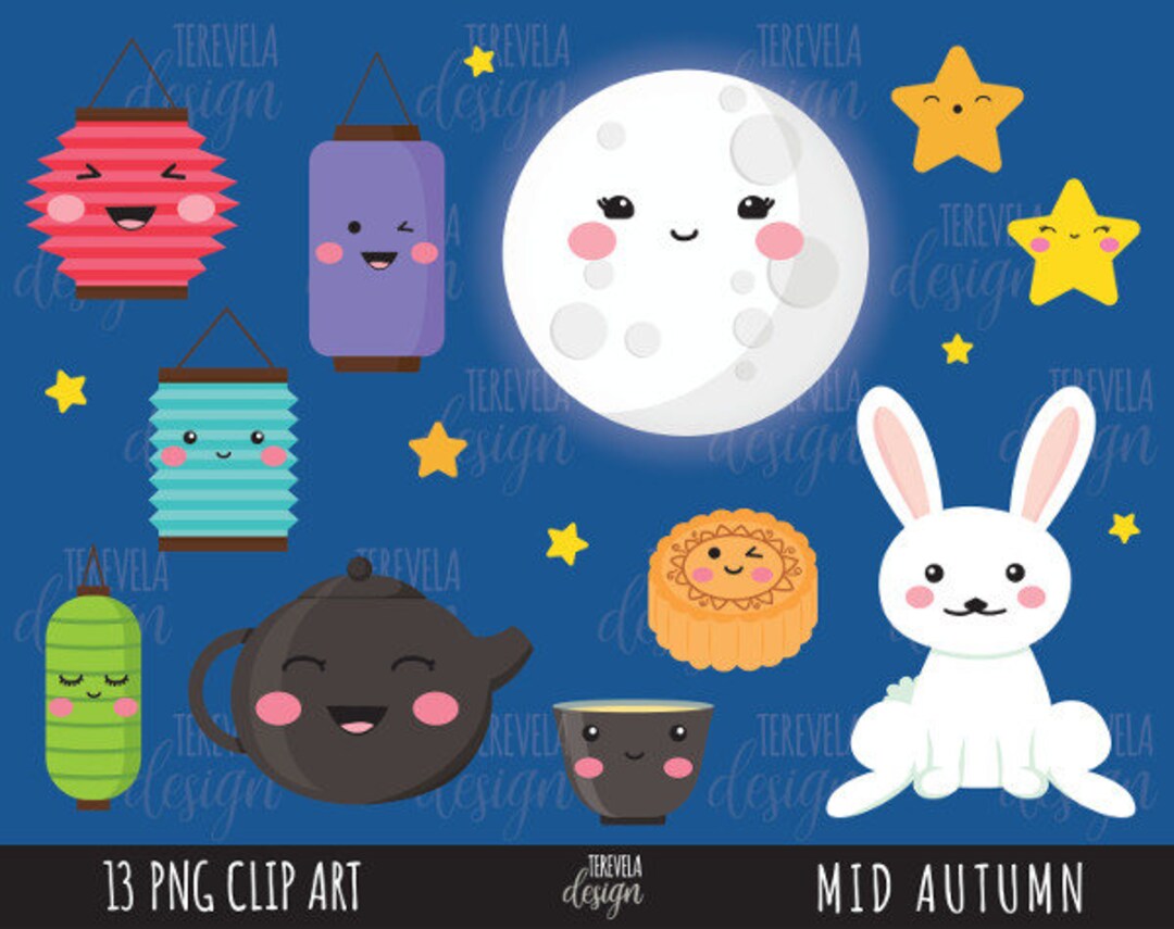 MID AUTUMN Clipart, Digital Clipart, Commercial Use, Kawaii Clipart ...