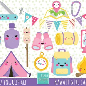 GIRL CAMP Clipart, Camp, Kawaii Clipart, Commercial Use, Camping ...
