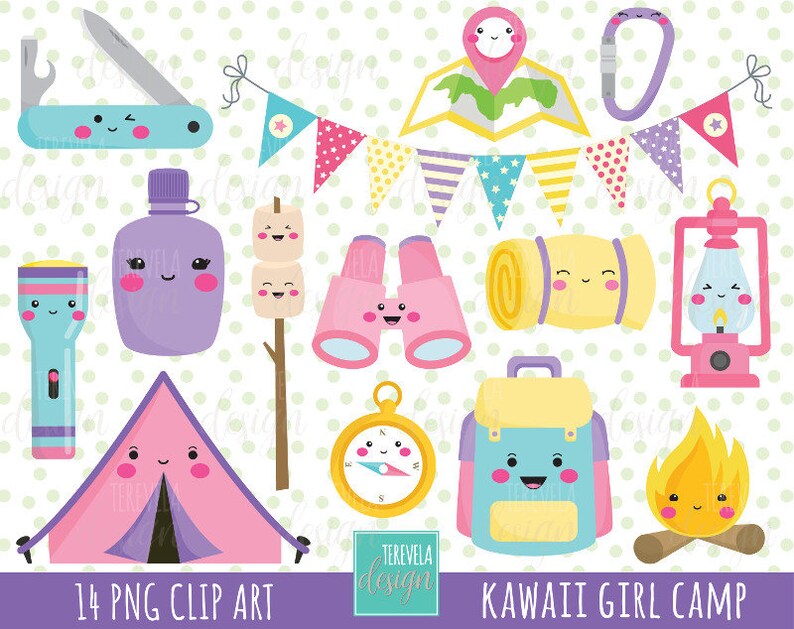 GIRL CAMP Clipart Camp Kawaii Clipart Commercial Use - Etsy