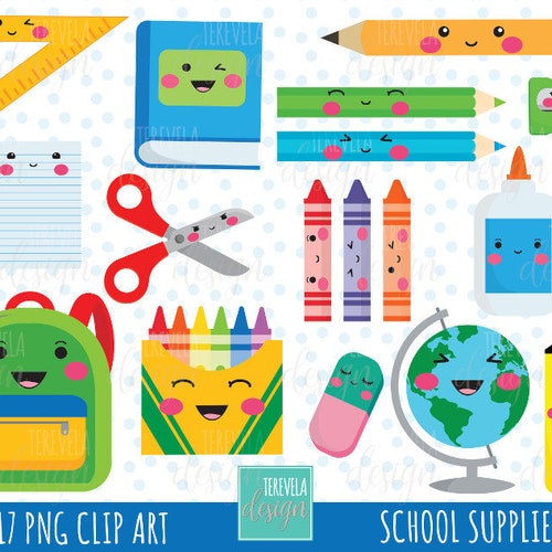 School Supplies Clip Art Back to School Graphics Stationery | Etsy