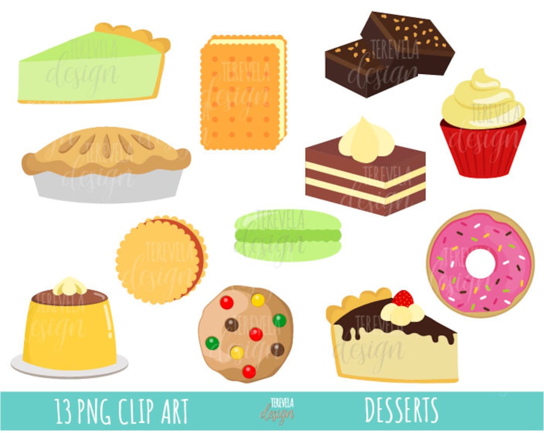 DESSERTS Clipart, Food Clipart, Commercial Use, Cakes, Pie, Donuts ...