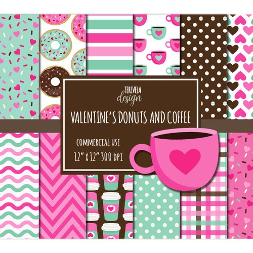 VALENTINE'S Paper Set Donuts Paper Set Commercial Use - Etsy