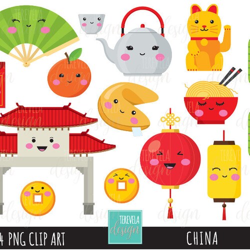 CHINA Clipart Digital Clipart Commercial Use Kawaii - Etsy