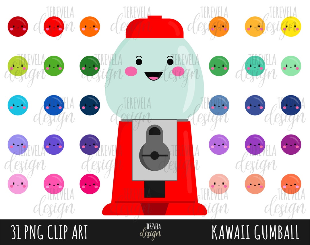 KAWAII GUMBALL Clipart, Bubble Gum Clipart, Commercial Use, Dispense ...