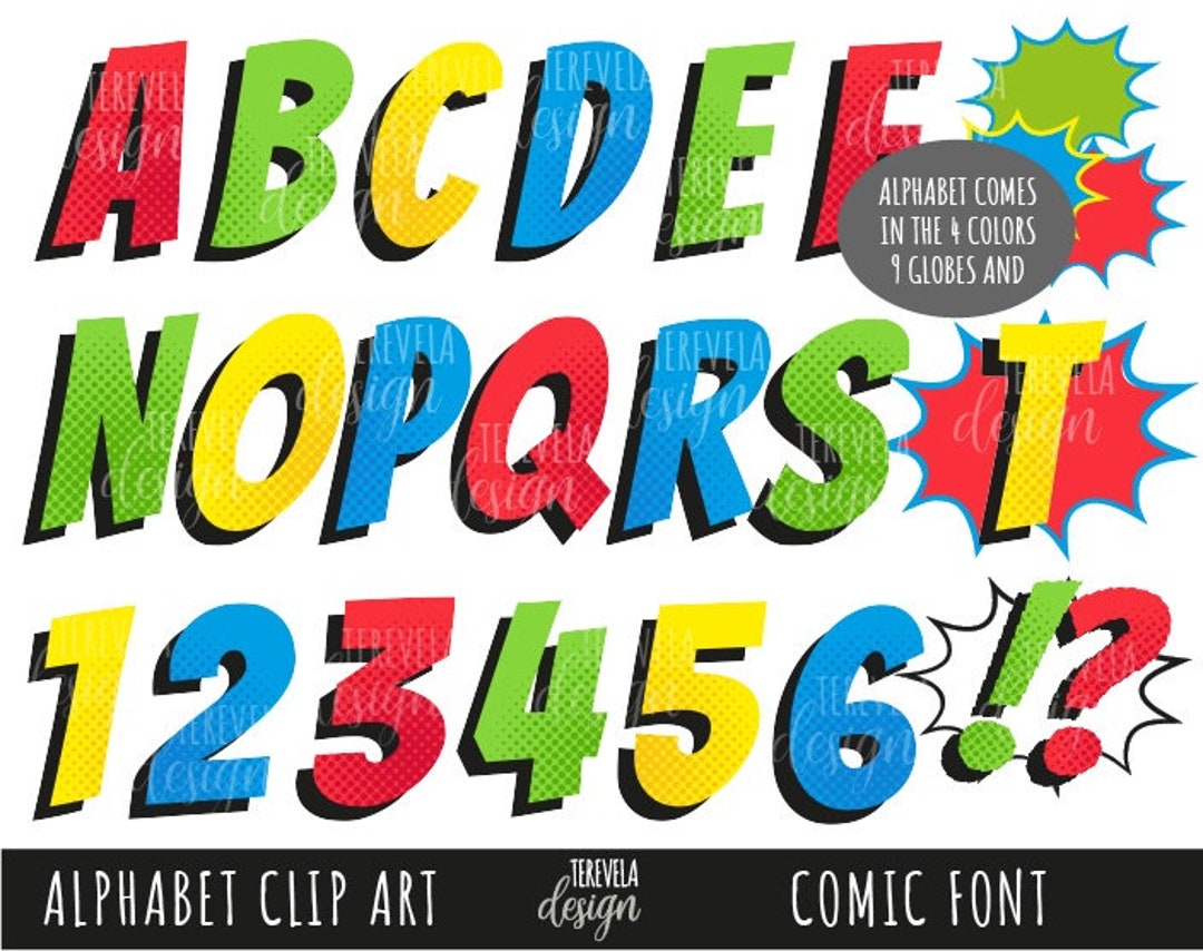 COMIC FONTS Clipart, Super Heroes Alphabet Clipart, Pop Font, Text ...