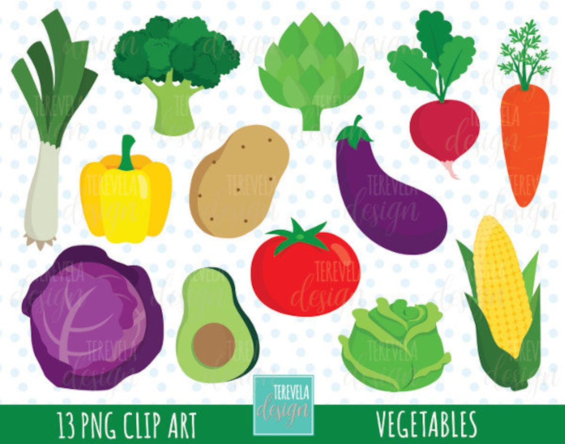 VEGETABLES Clipart Commercial Use Food Clipart Cute - Etsy