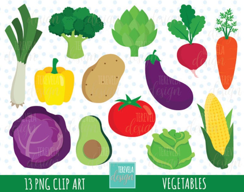 VEGETABLES clipart commercial use food clipart cute | Etsy
